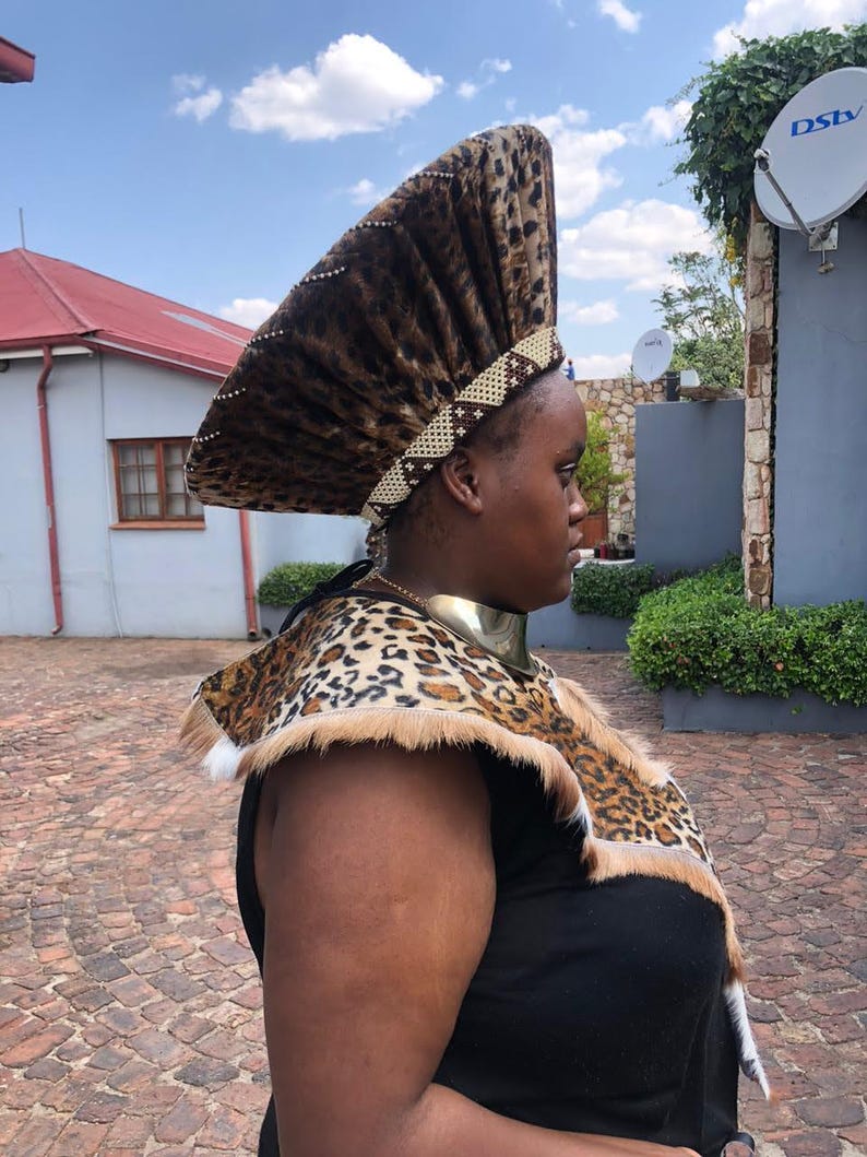 4 Piece Extra Large Leopard Zulu Hat Set With Isipango Warrior ...