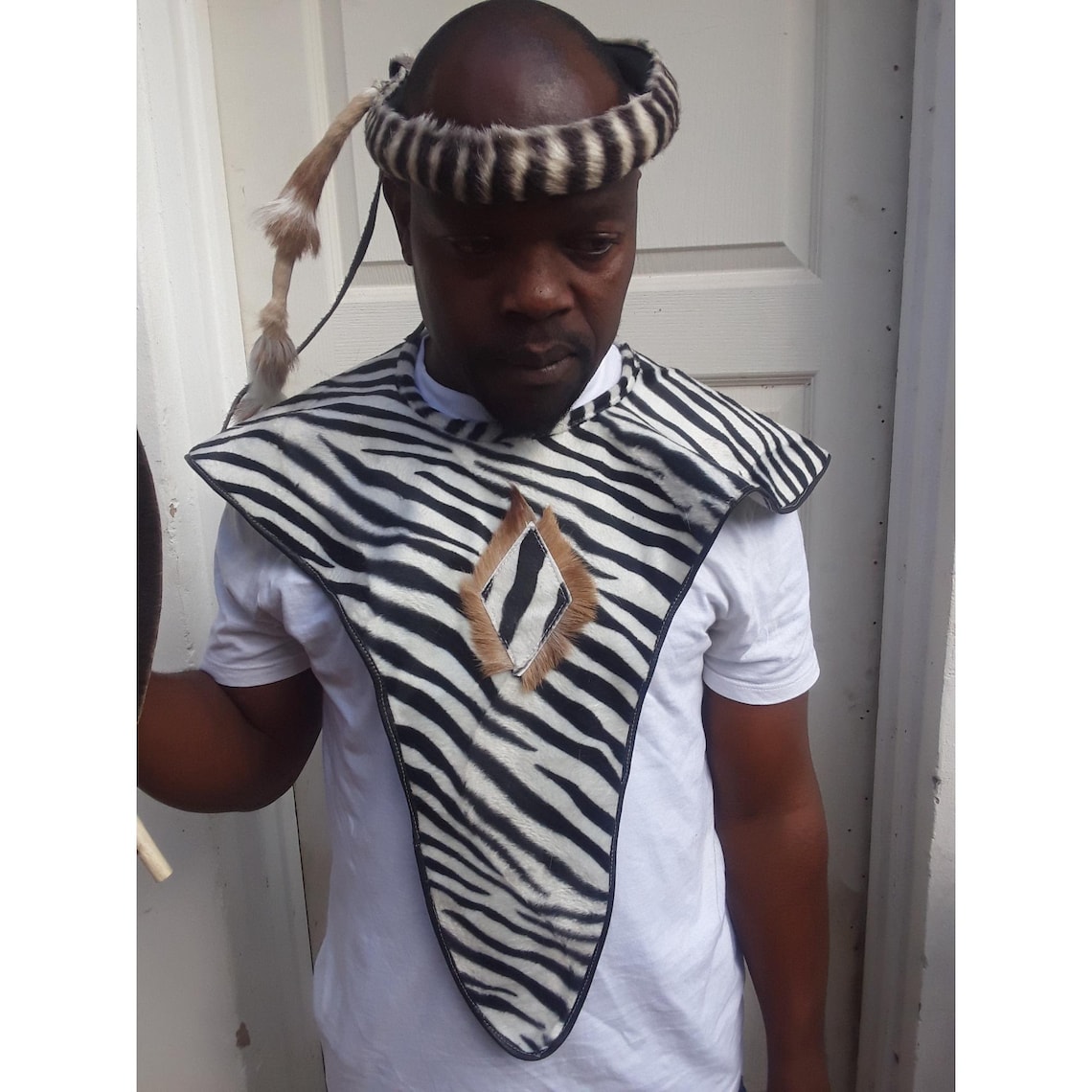White and Black Zulu Umqhele Mbata Shaka Zulu Ceremony Wedding Attire ...