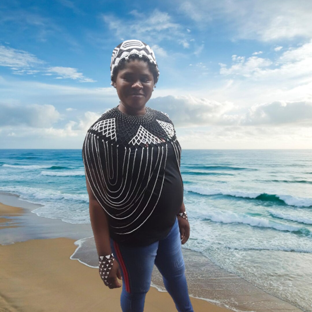 Black and White Xhosa Hat Combo: Beaded Xhosa Hat, Necklace Vest ...
