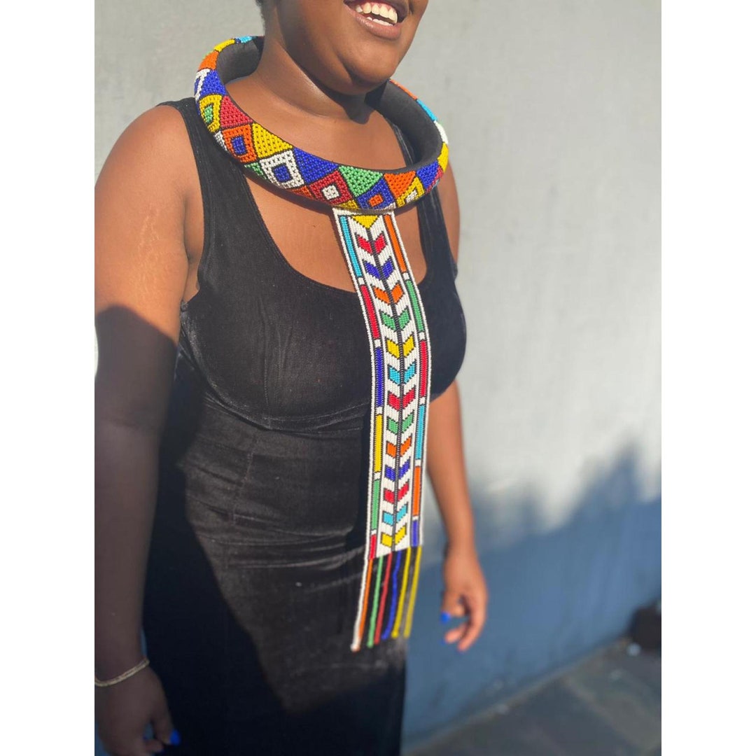 Colourful Long Ndebele Wheel Beaded Necklace | Ndebele Neck Hoop ...
