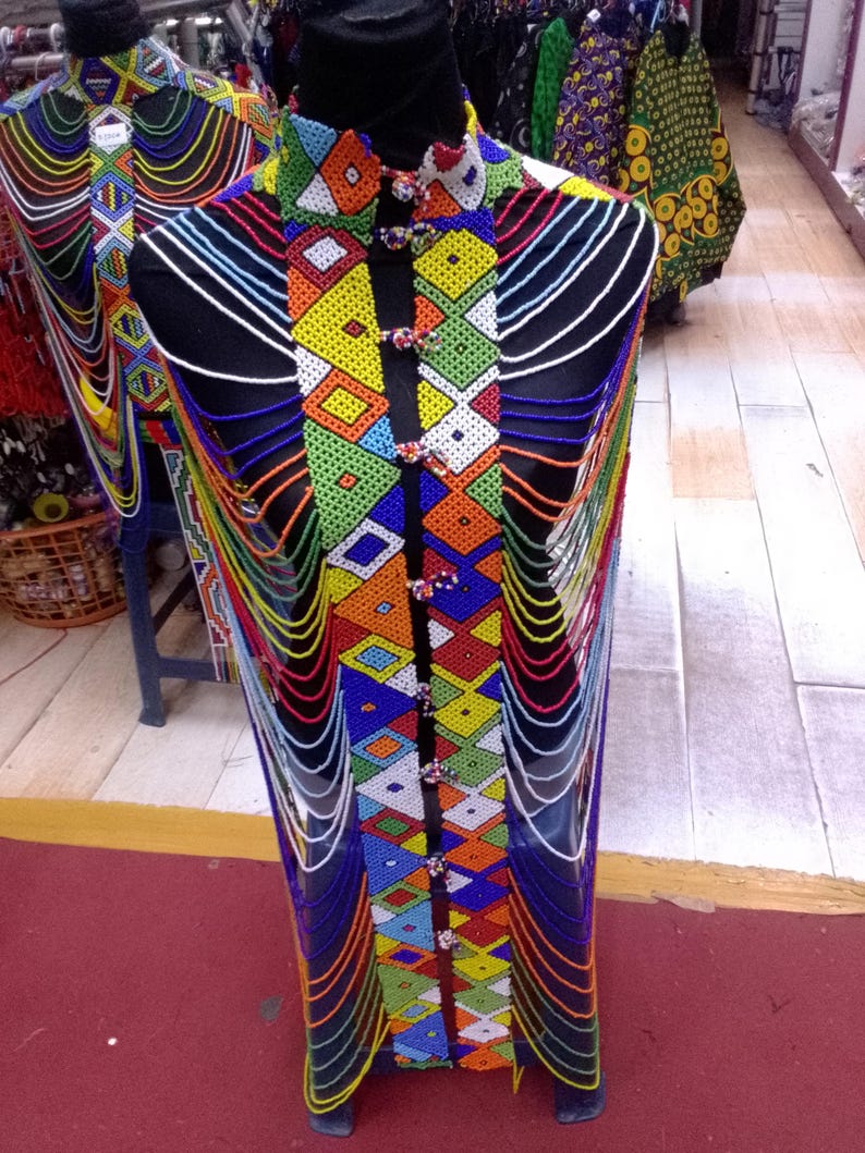 Full-length African Beaded Dress | Multicolored Zulu & Ndebele Beadwork ...