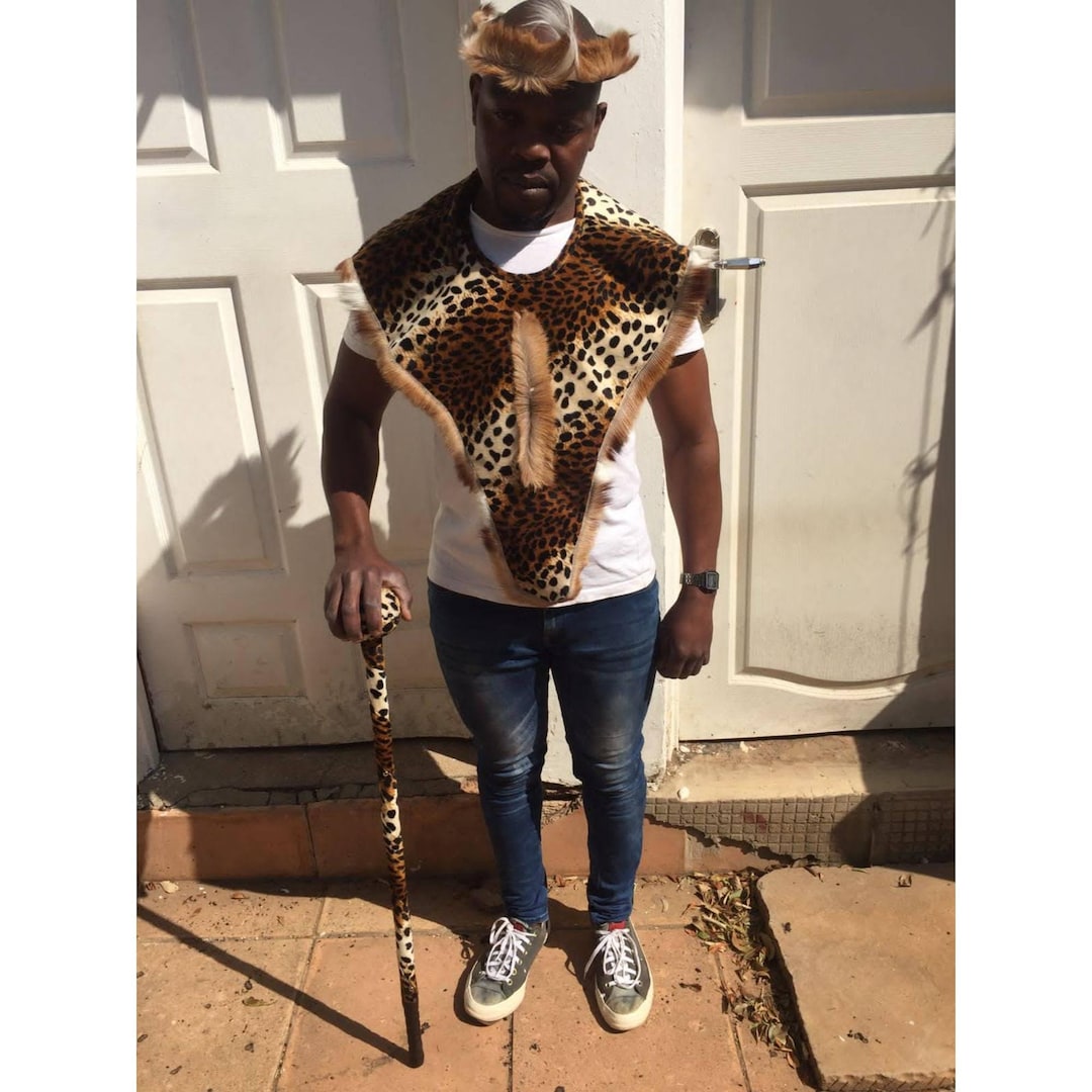 Zulu Mbata Chestguard, Umqhele Headband, and 90cm Knobkerrie Set - Faux ...