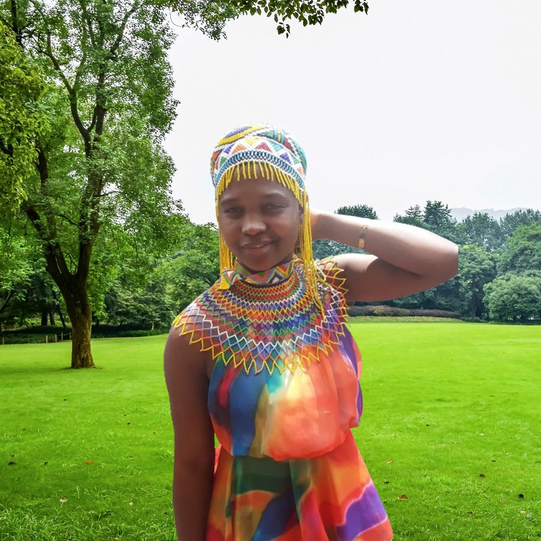 Cleopatra Styled Beaded Zulu Headdress, Goddess Crown, Beaded African ...