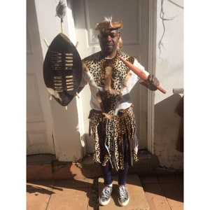 Zulu Bheshu Mbata Slene Set Faux Leopard & Real Springbok Skin ...