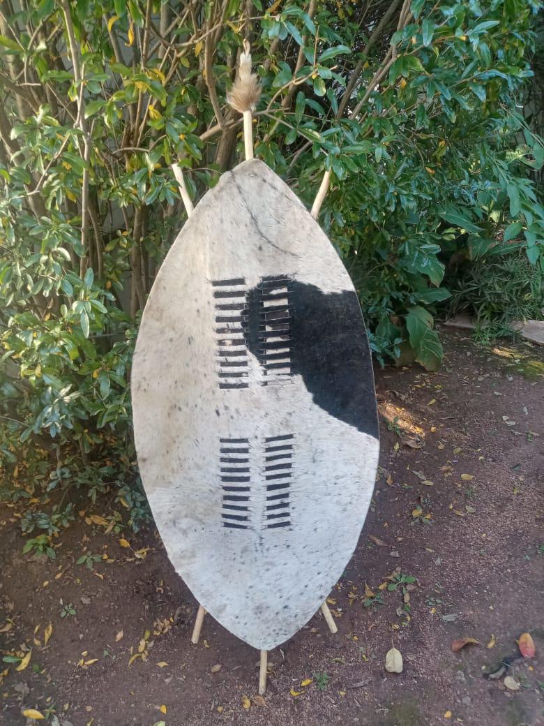 XXL 145cm Black and White Zulu Shield | Traditional African Warrior ...