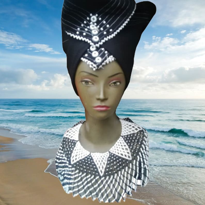 Handmade African Zulu Xhosa Head Wrap Doek, and Zulu Necklace 2 in 1 - Etsy