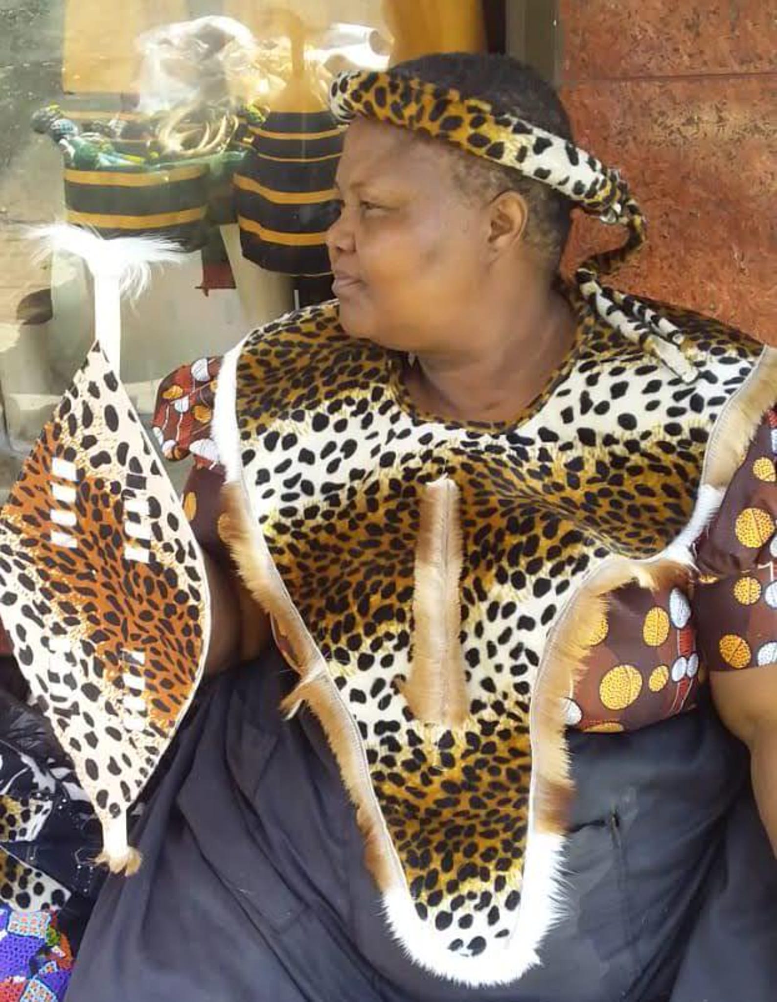 3 Piece Faux Leopard Print Zulu Headband, Mbata Chestguard, and Leopard ...