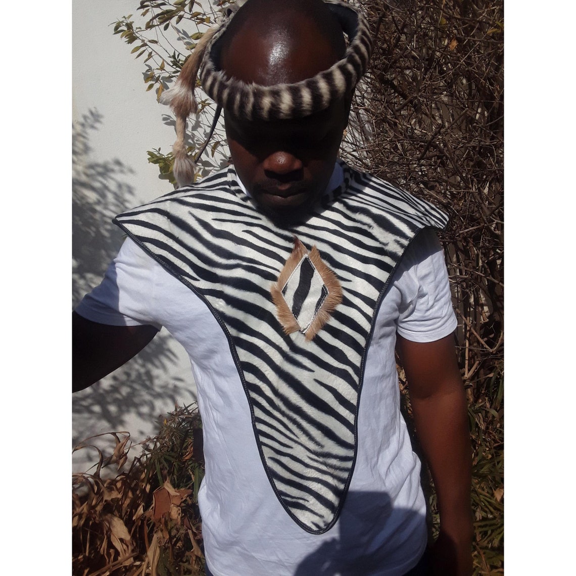 White and Black Zulu Umqhele Mbata Shaka Zulu Ceremony Wedding Attire ...