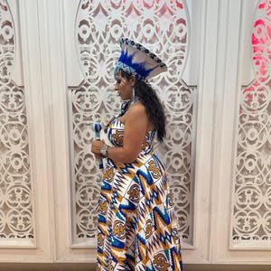4 Piece Blue & White Zulu Hat Set | Isicholo Crown Hat, Beaded Stick ...