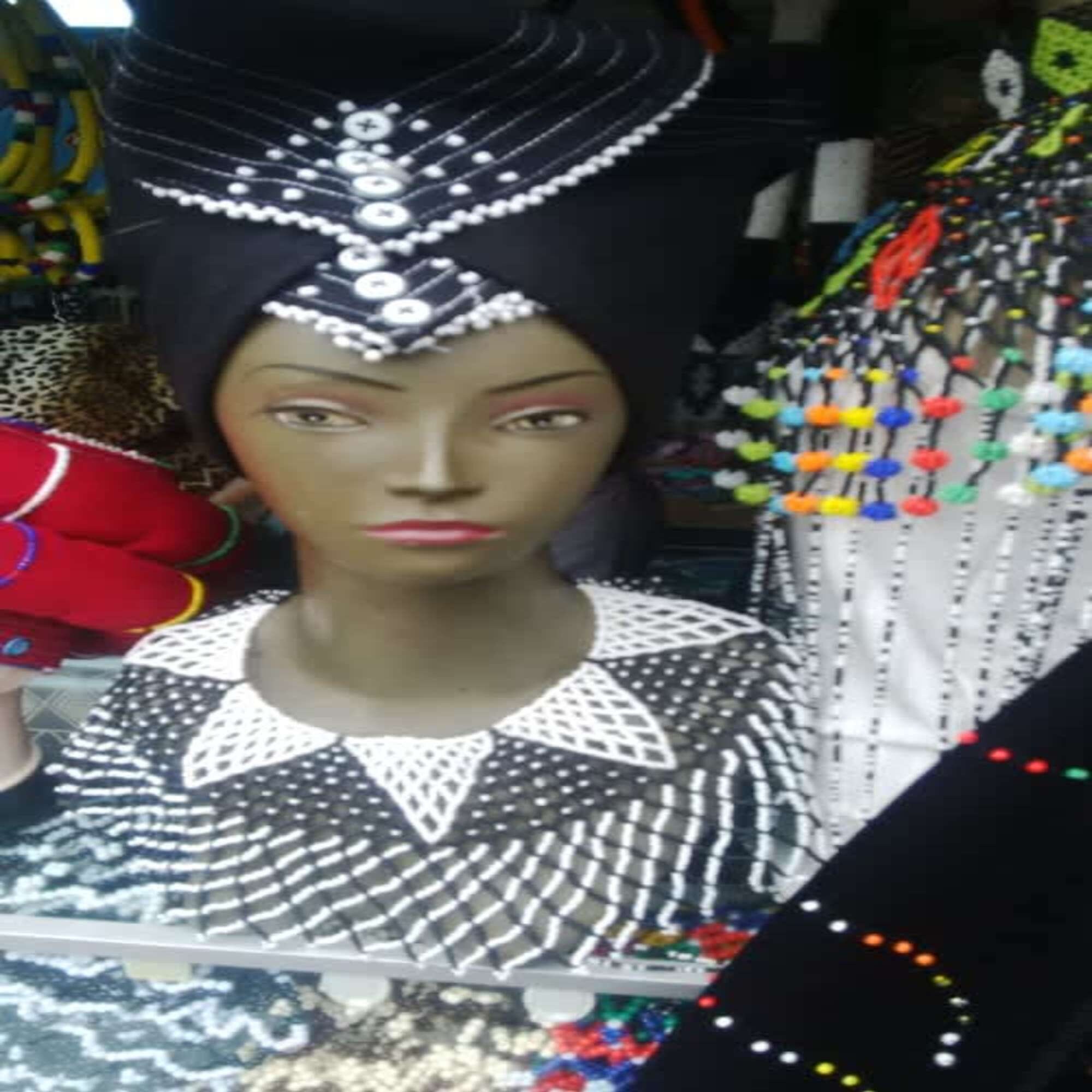 Handmade African Zulu Xhosa Head Wrap Doek, and Zulu Necklace 2 in 1 - Etsy