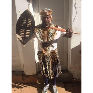 Zulu Bheshu Mbata Slene Set Faux Leopard & Real Springbok Skin ...