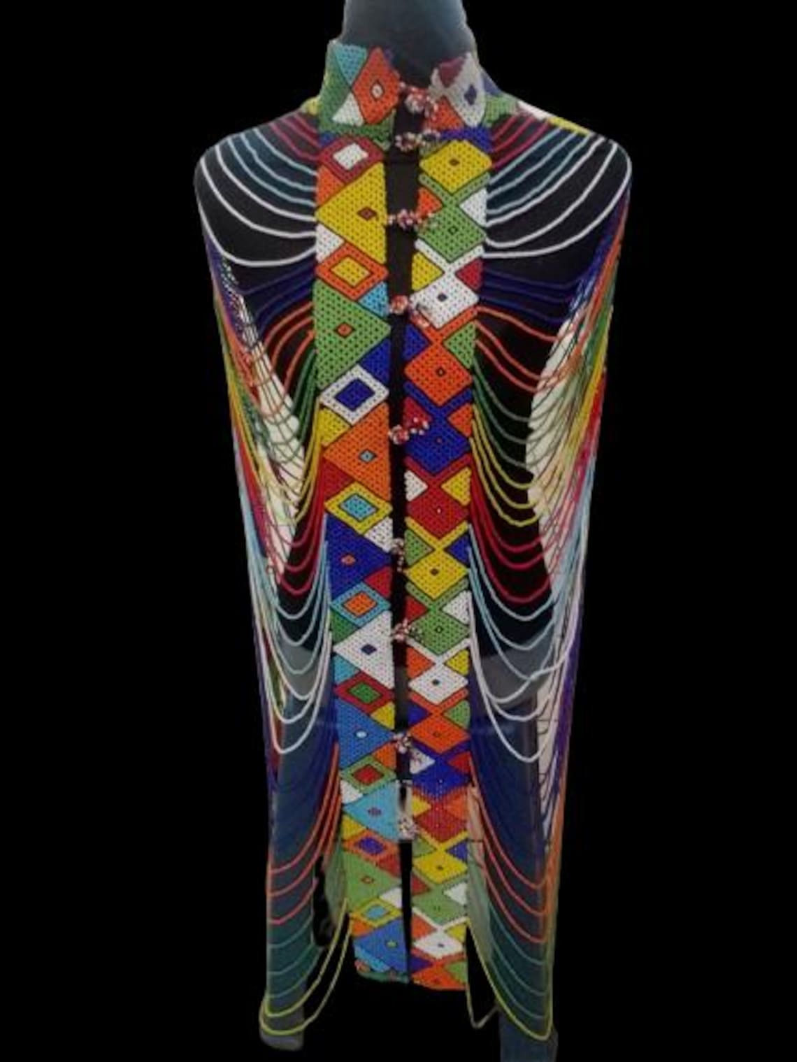 Full-length African Beaded Dress | Multicolored Zulu & Ndebele Beadwork ...