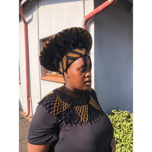 3 in 1 Gold and Black Zulu Isicholo Hat Set| Traditional African ...