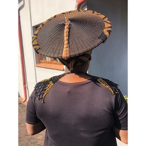 3 in 1 Gold and Black Zulu Isicholo Hat Set| Traditional African ...