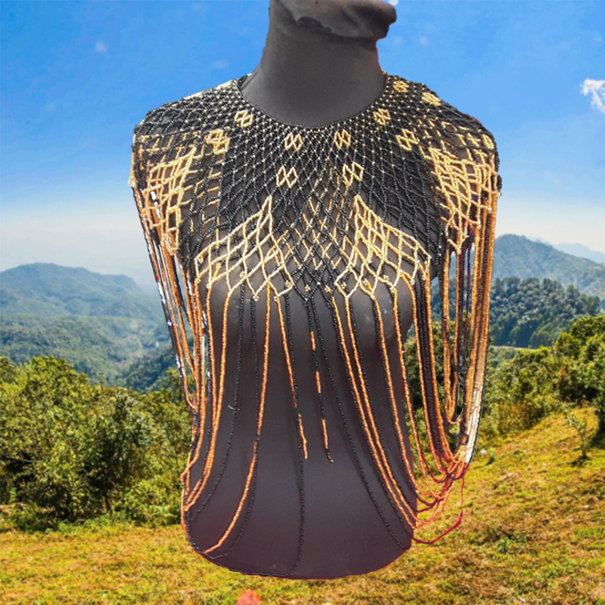 Black and Gold Zulu Full Beaded Vest handmade Zulu Beadsl - Etsy