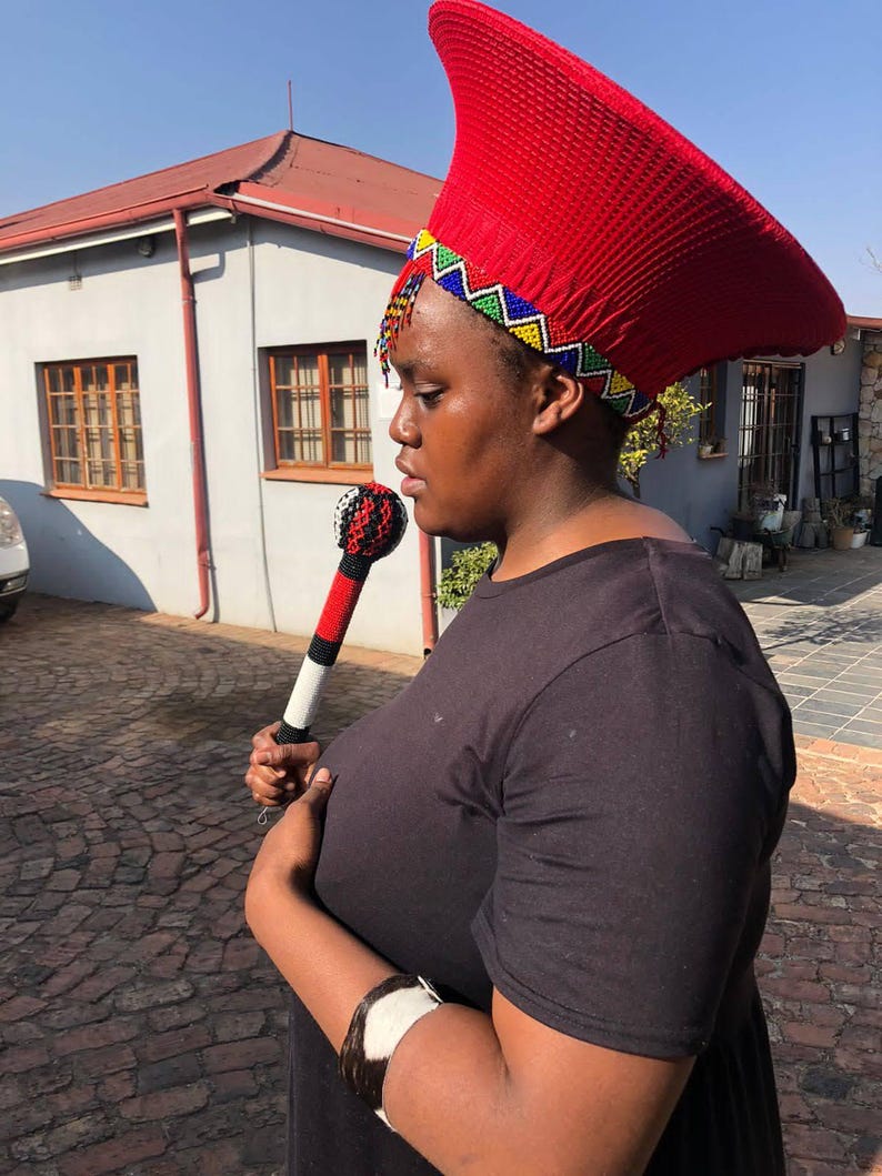 Large Red Zulu Hatl Large Zulu Hat | African Hat |isicholo | African ...