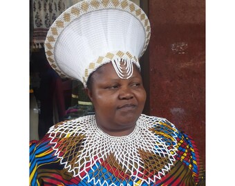 3 in 1 White and Gold Zulu Hati Large Zulu Hat african Hat Isicholo ...