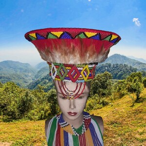 Large Red Zulu Hatl Large Zulu Hat | African Hat |isicholo | African ...