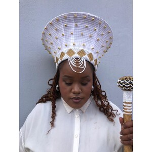 3 in 1 White and Gold Zulu Hati Large Zulu Hat|african Hat| Isicholo ...