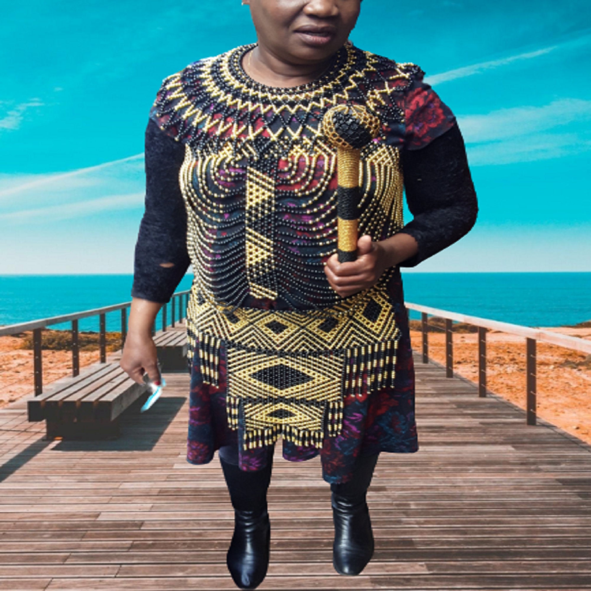 4 in 1 Black and Gold Zulu Full Beaded Vest handmade Zulu - Etsy