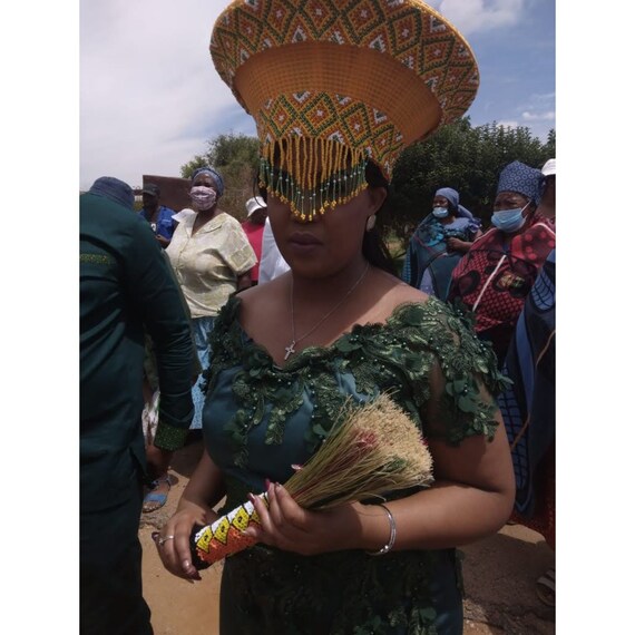 Large Zulu Hat African Hat Isicholo African Bucket Hat Gold