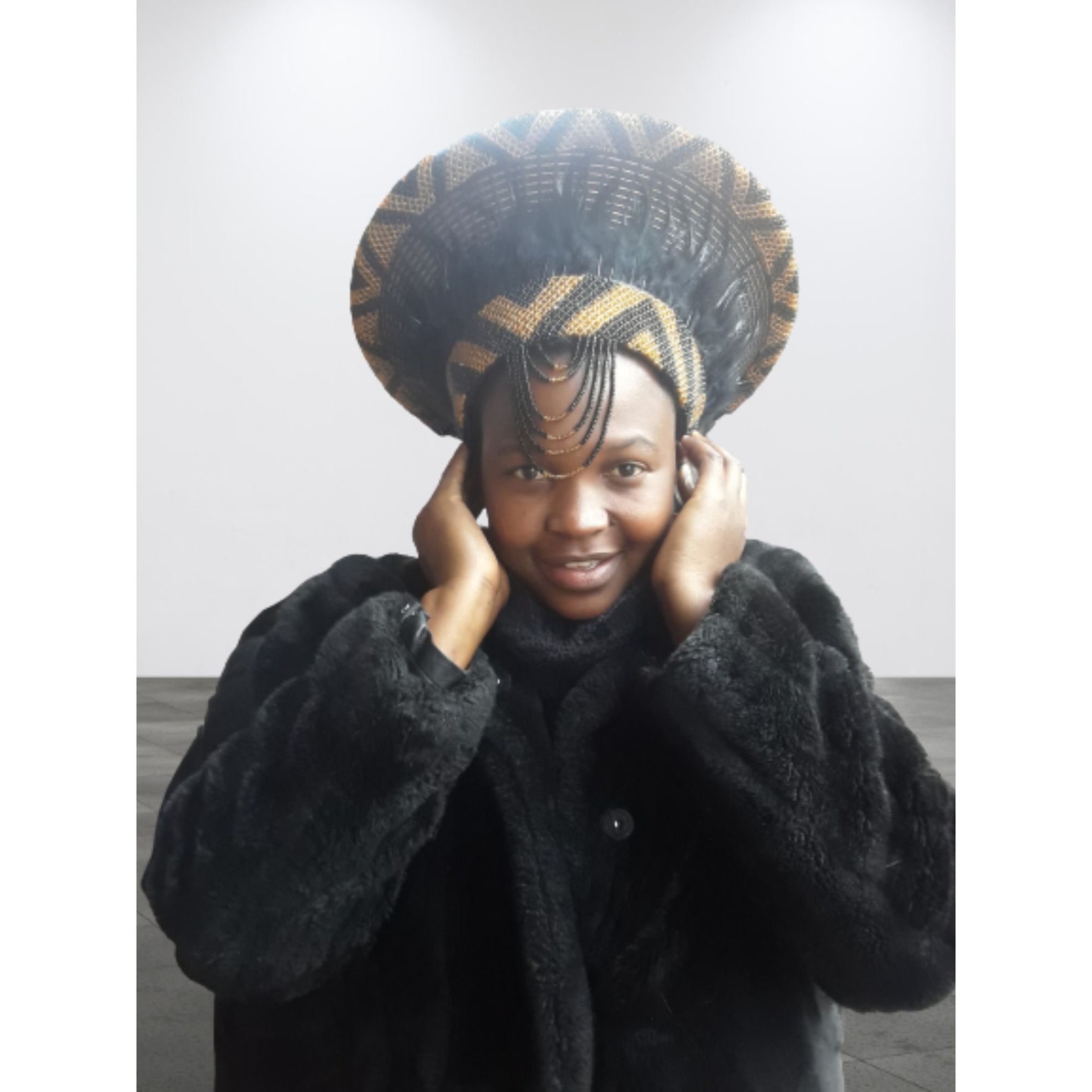 3 in 1 Gold and Black Zulu Isicholo Hat Set| Traditional African ...