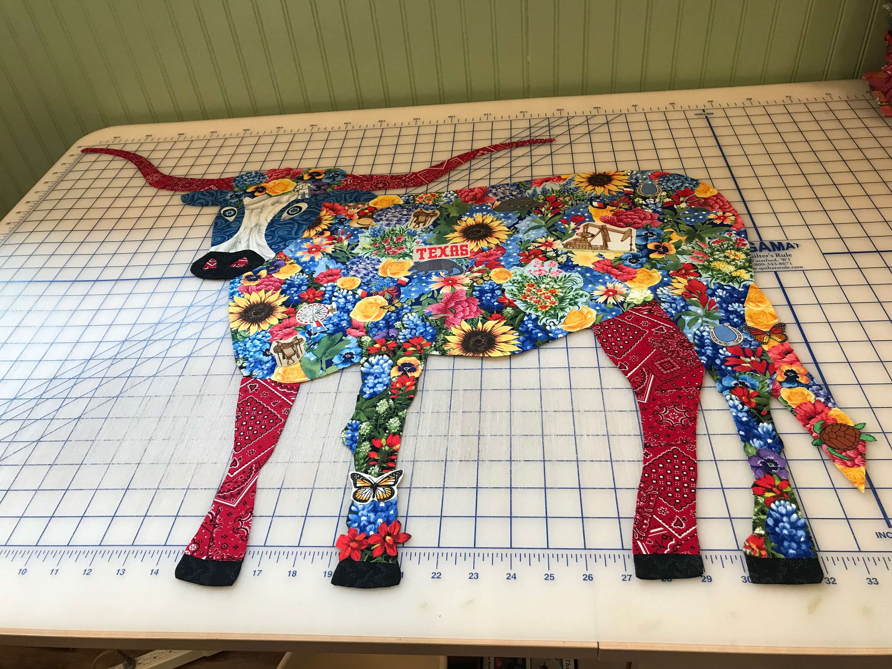 Bluebonnet the Longhorn Digital Download Collage Art Quilt Pattern PDF ...