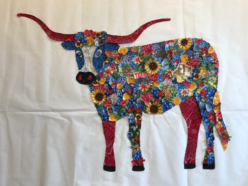 Bluebonnet the Longhorn Digital Download Collage Art Quilt Pattern PDF ...