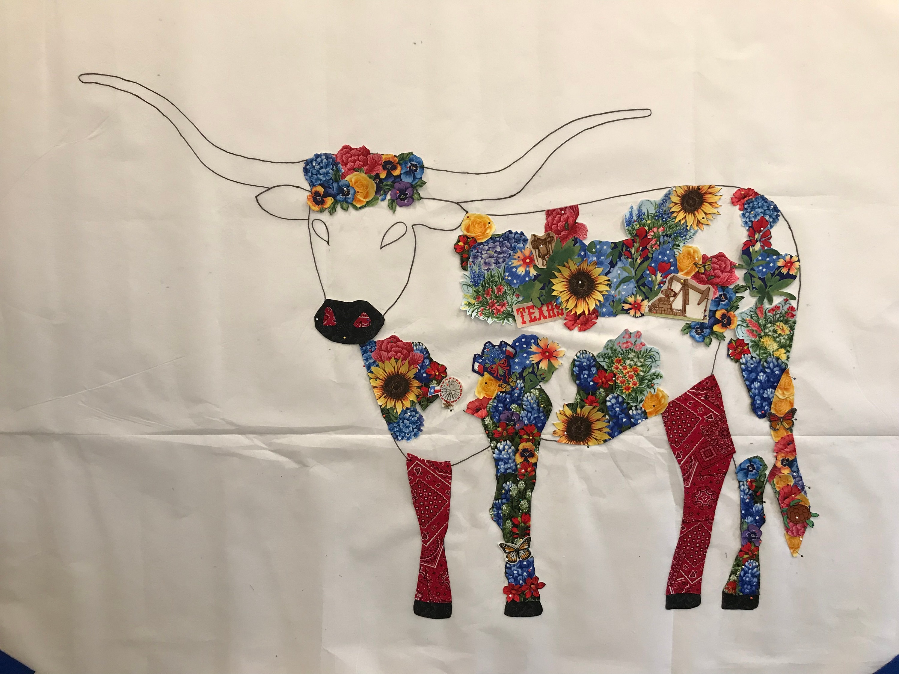 Bluebonnet the Longhorn Digital Download Collage Art Quilt Pattern PDF ...