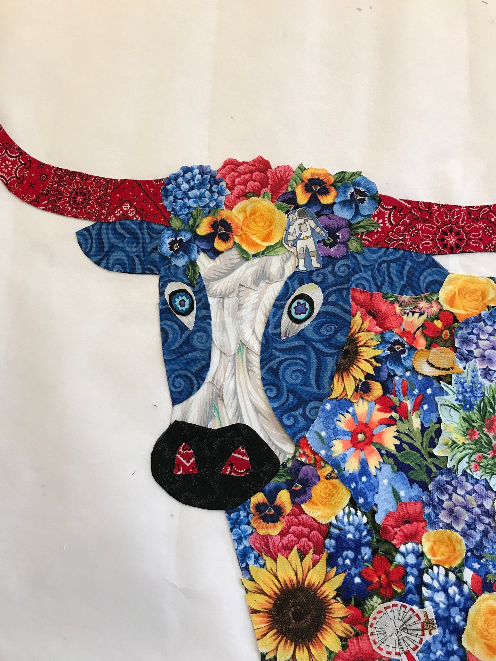 Bluebonnet the Longhorn Digital Download Collage Art Quilt Pattern PDF ...