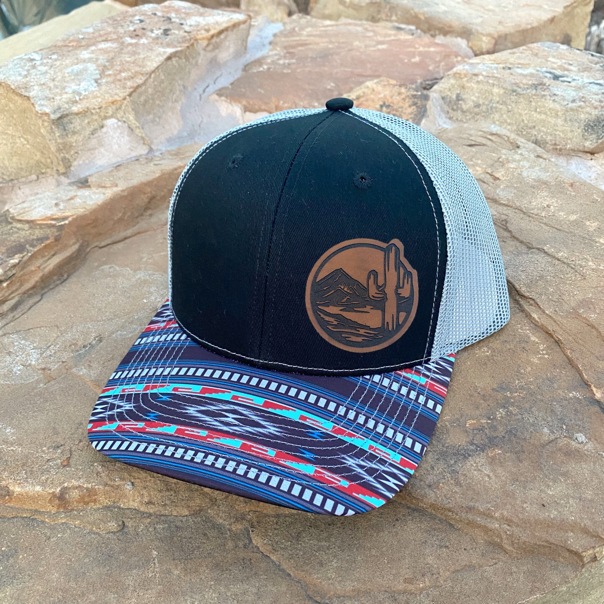Western Aztec Cactus Leather Patch Hat - Etsy