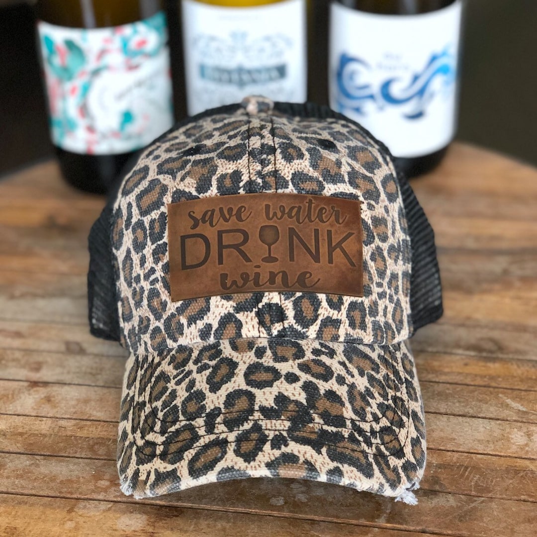 Save Water Drink Wine Leather Engraved Hat - Etsy