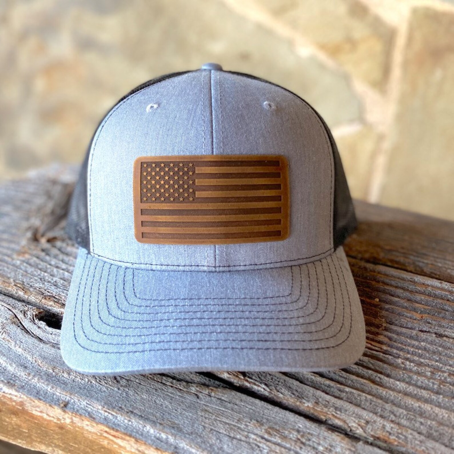 American Flag Leather Patch Hat - Etsy