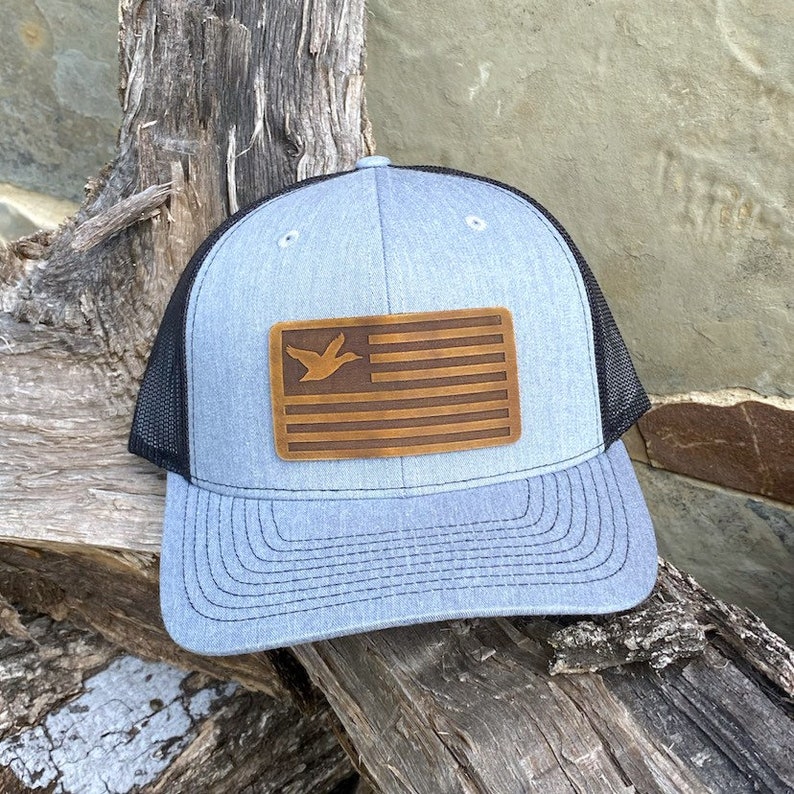 Duck American Flag Hunting Leather Patch Hat - Etsy
