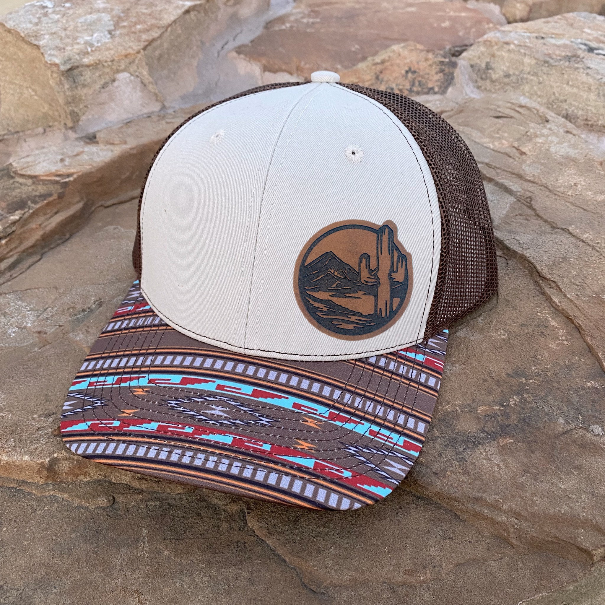 Western Aztec Cactus Leather Patch Hat - Etsy