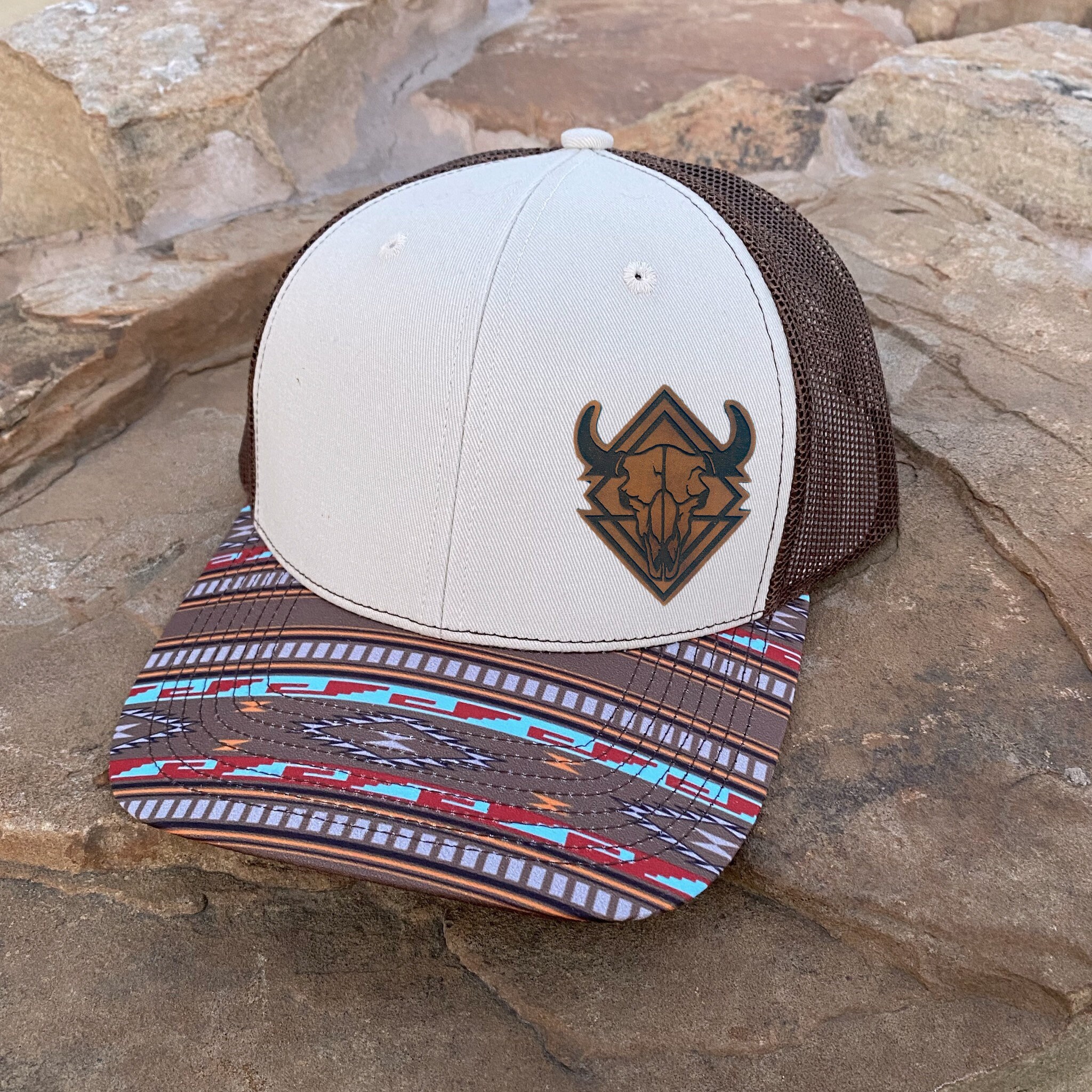 Western Aztec Skull Leather Patch Hat | Etsy