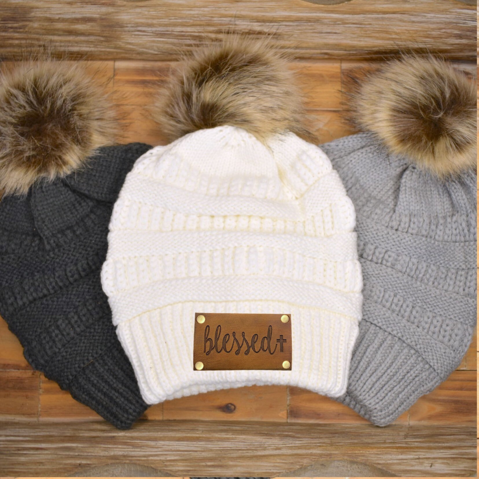 Blessed Leather Engraved Patch Beanie - Etsy