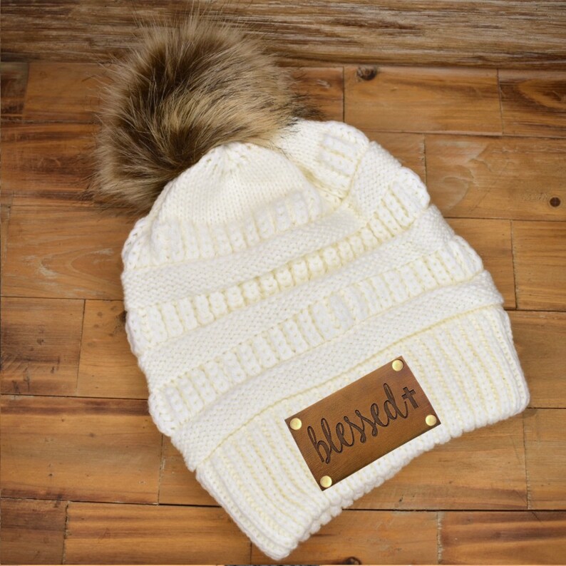 Blessed Leather Engraved Patch Beanie - Etsy