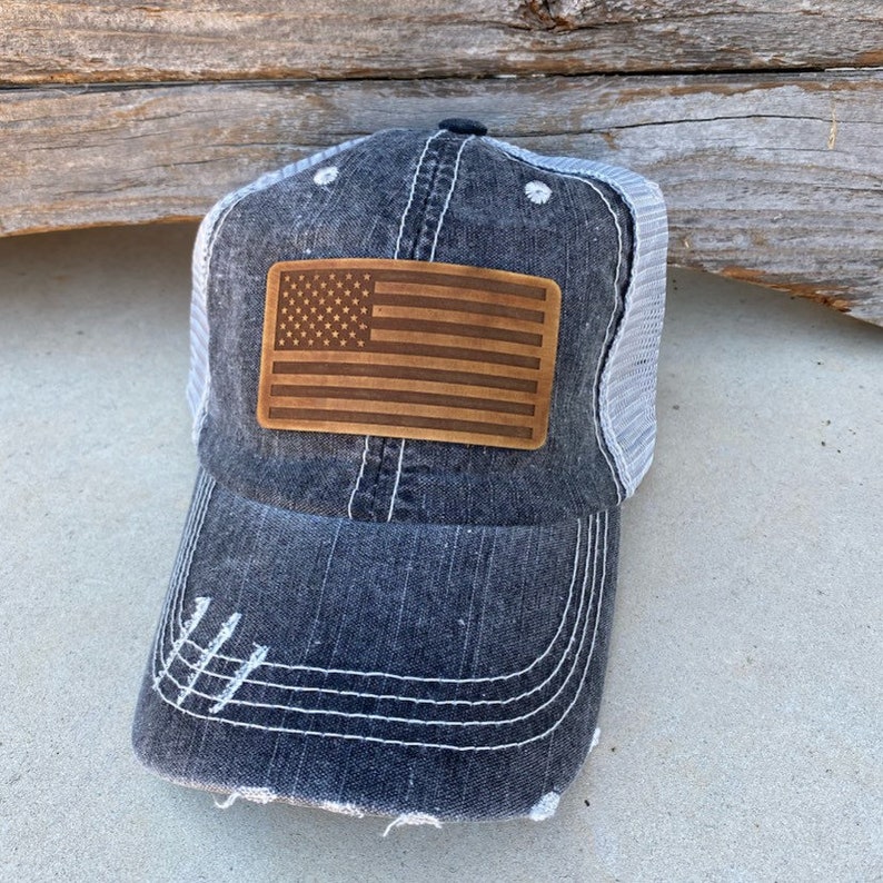 American Flag Leather Engraved Hat | Etsy