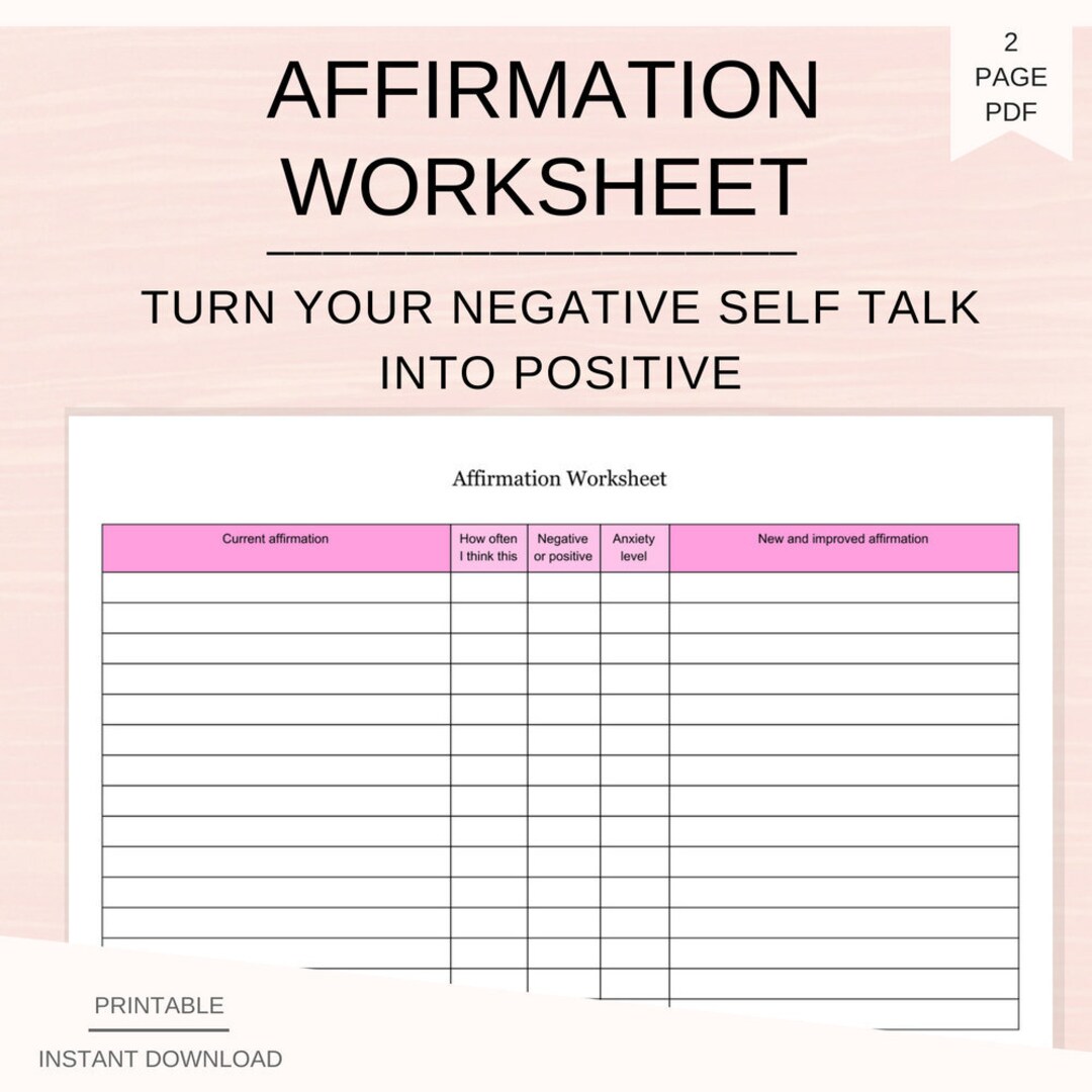 Affirmation Worksheet Mental Health Plan - Etsy
