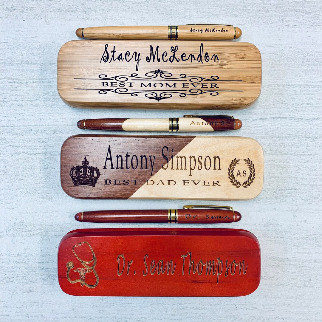 Wood Pen Set, Monogrammed Pen Set, Engraved Pen Case, Personalized Pen ...