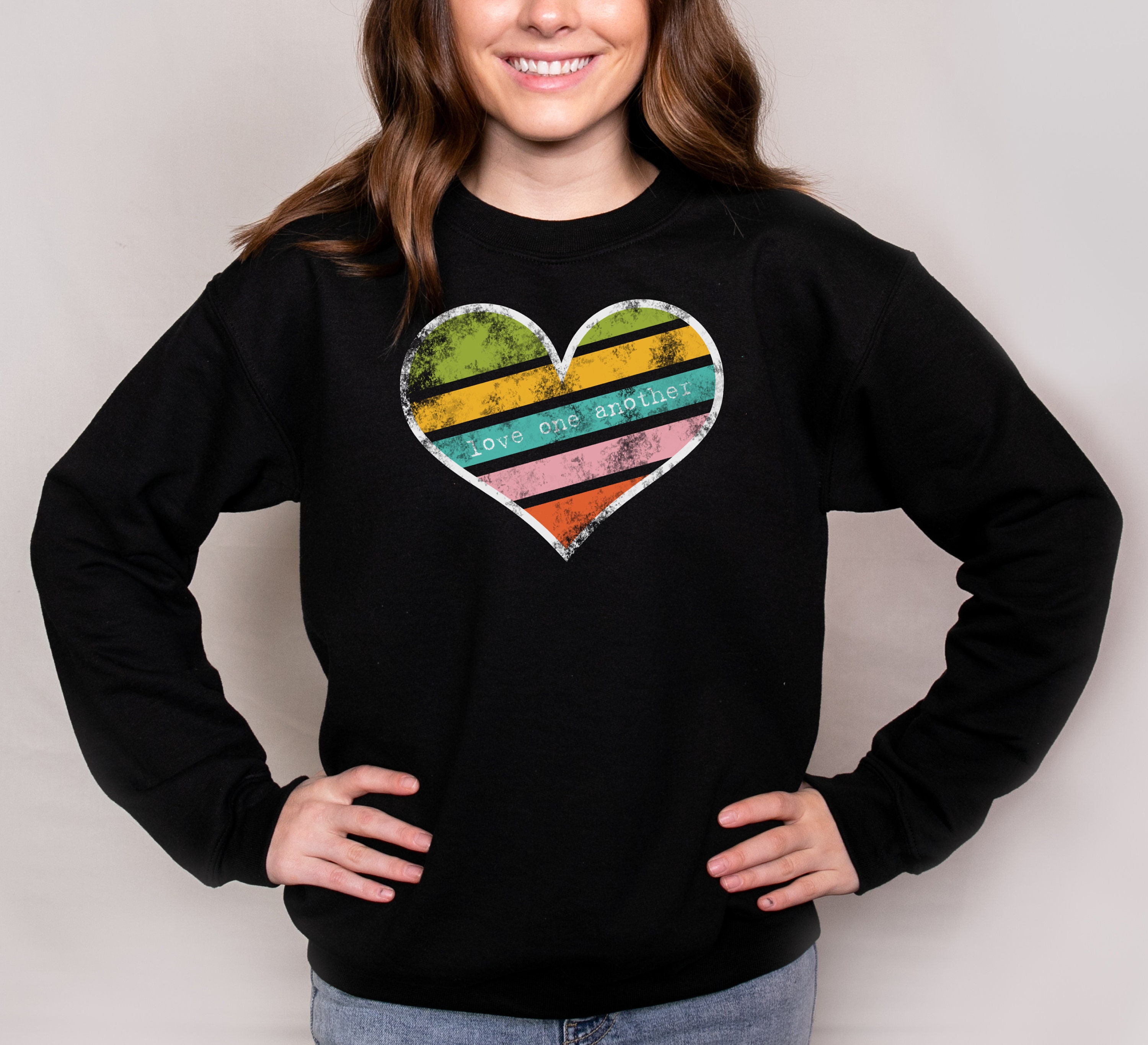 Love One Another Sweatshirt, Faith Sweatshirt, Distressed Graphic Heart ...