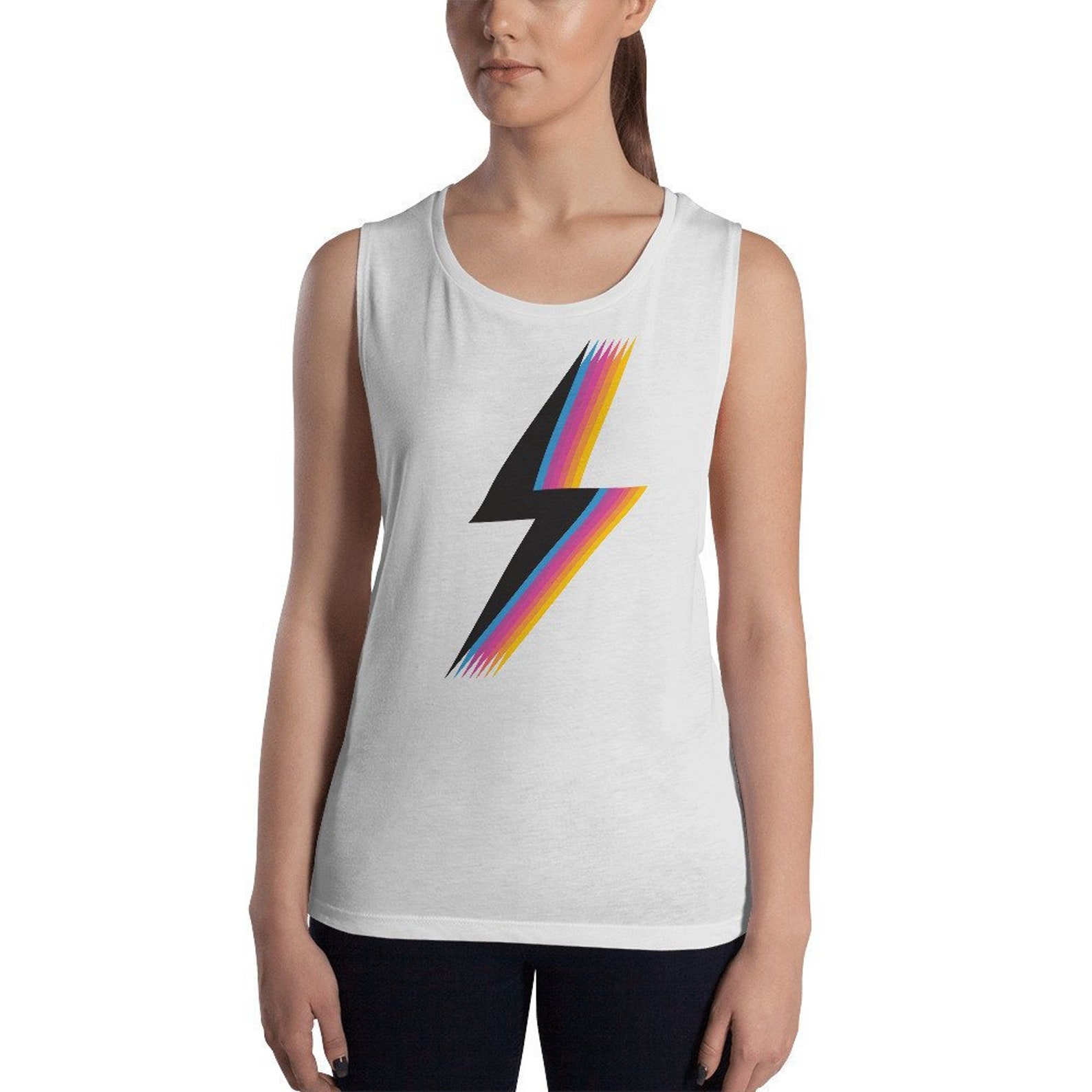 Retro Graphic Tank Womens Lightning Bolt Tank Flowy Muscle - Etsy
