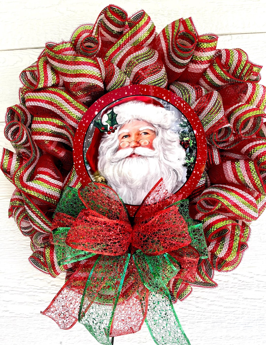 Christmas Wreath, Santa Face Wreath, Christmas Front Door Wreath ...