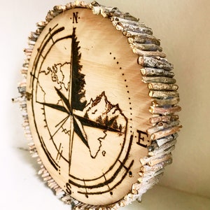 Wood Burned Compass Plaque-nature Theme - Etsy