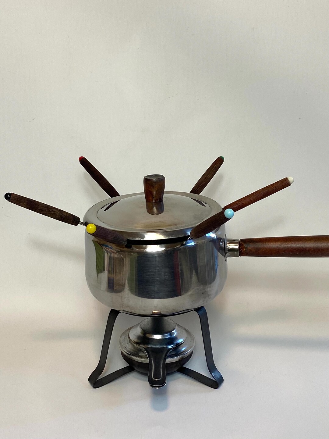 Vintage Copper Fondue Set With Colour Coded Forks Stainless Steel ...