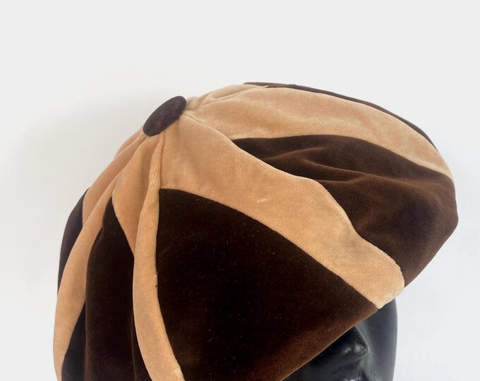 Vintage Velvet Beret - Marida London Vintage Hat - Brown and Gold Beret ...