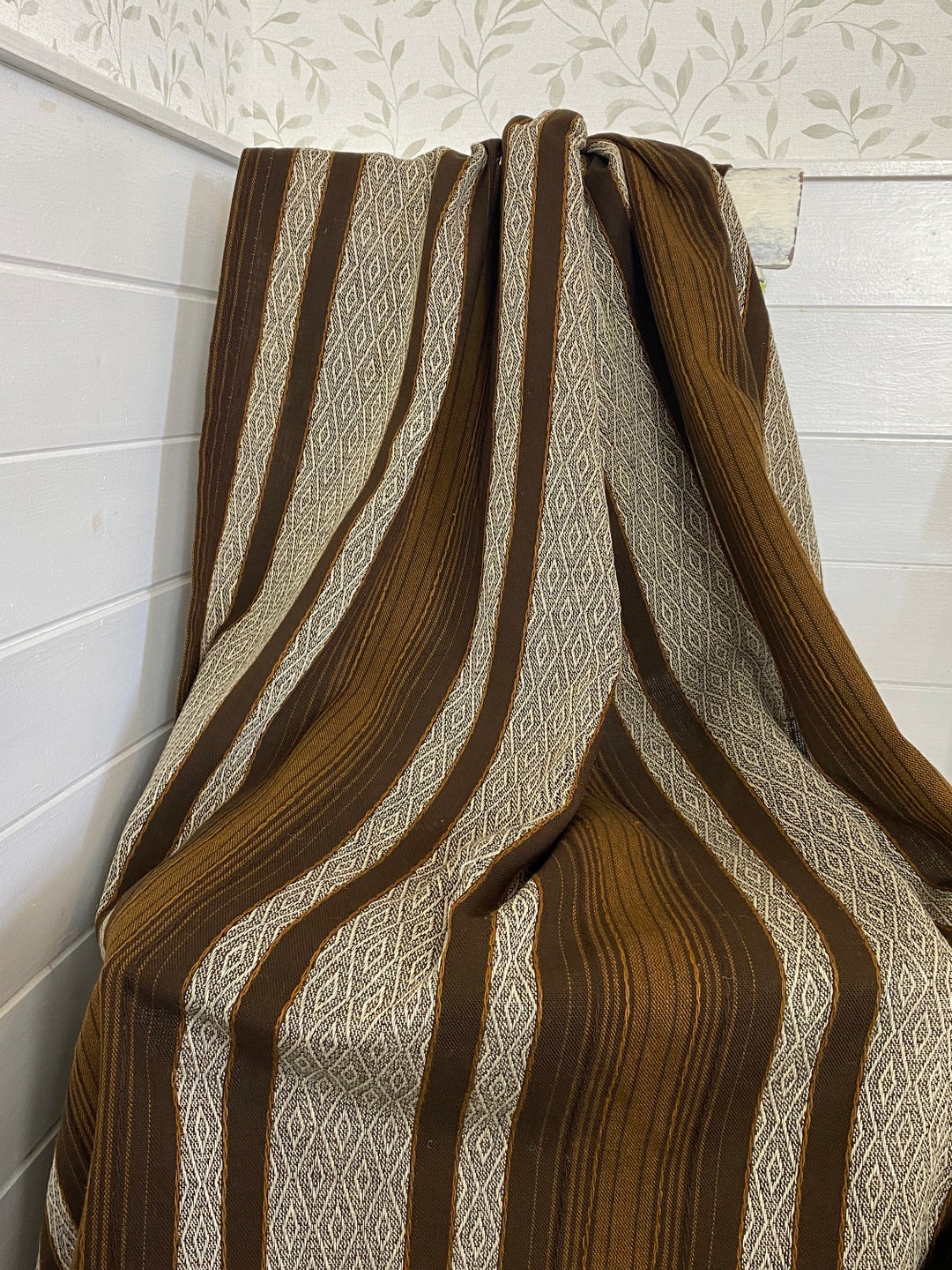 1970s Vintage Single Curtain/fabric Brown and White Curtain - Etsy