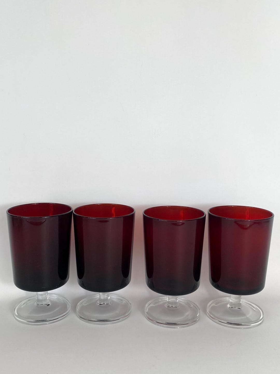 Vintage French Glasses X 4 - 1970s Large Ruby Red Glasses - Luminarc - Pedestal Glasses - Wine ...