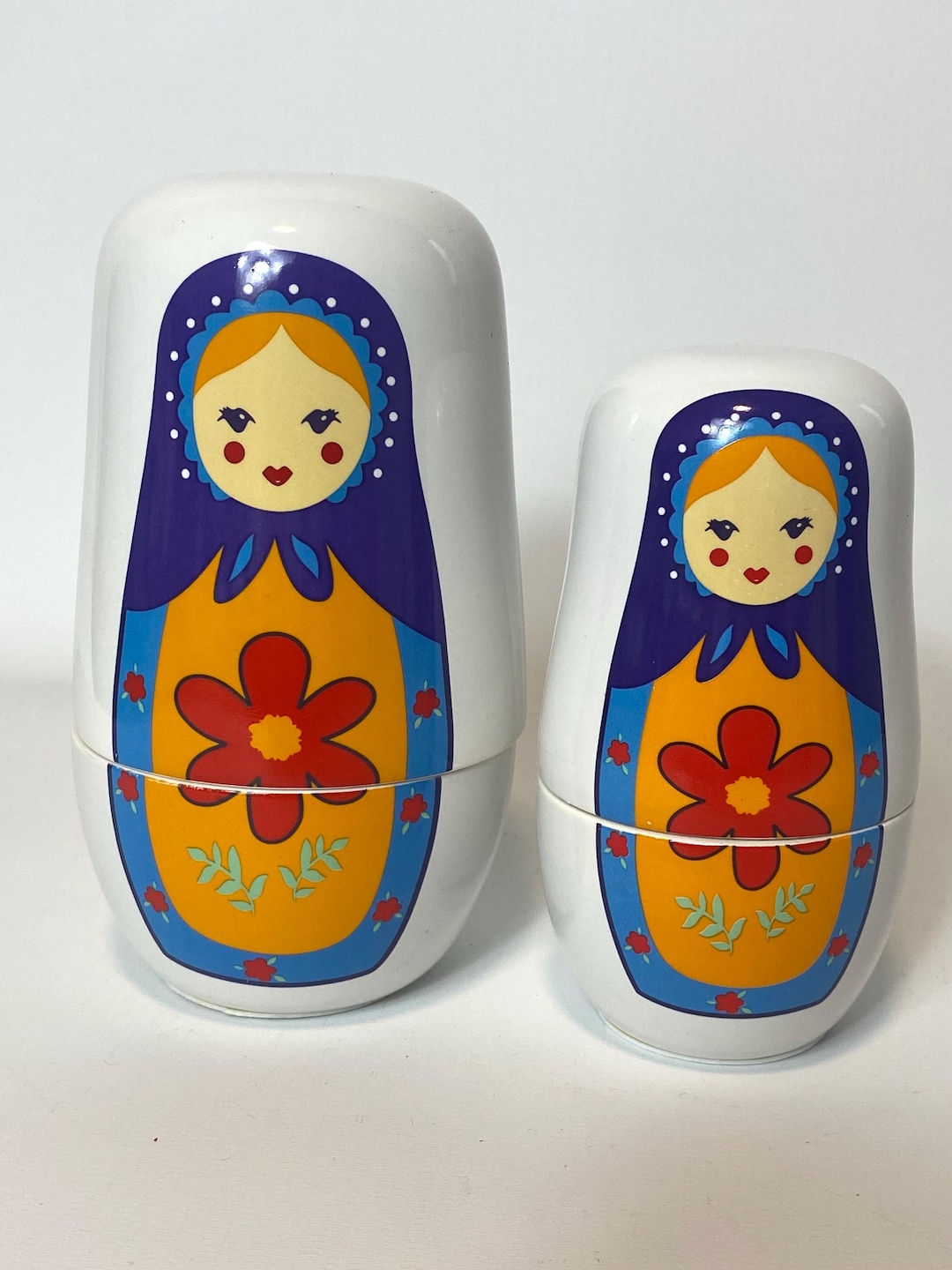 Vintage Russian Doll Measuring Cups Nesting Babushka Dolls Ceramic ...